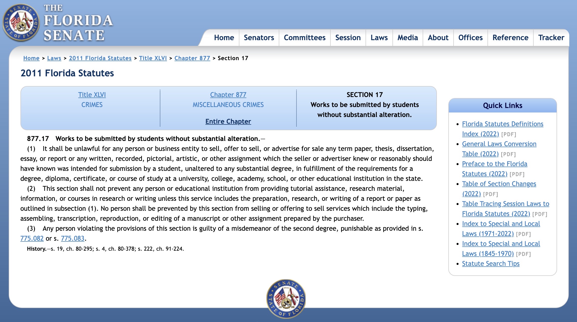 Florida Statute 877.17 – Bailly Lectures